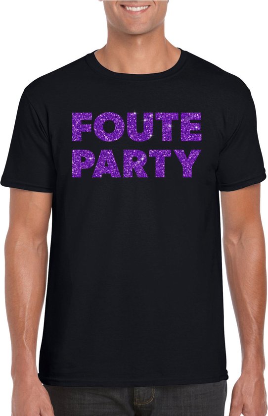 Zwart Foute Party t-shirt met paarse glitters heren - Fout/themafeest ...