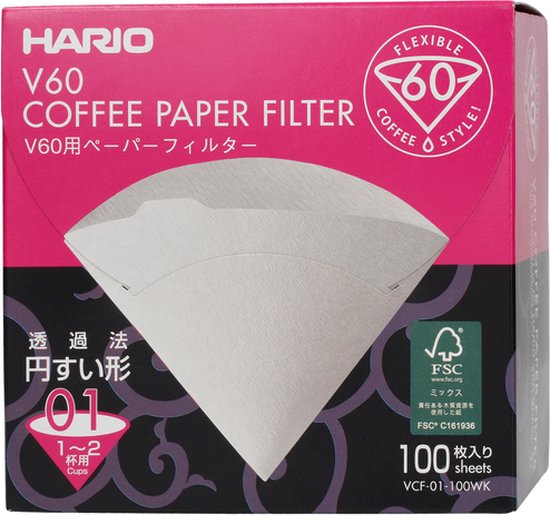 Hario - White Paper Filters - V60-01 - 100 Pieces | bol.com
