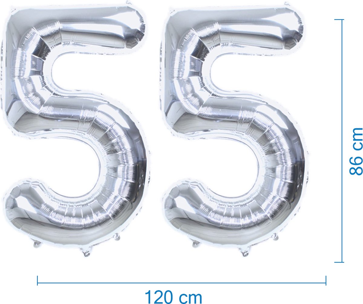 Folie Ballon Cijfer 55 Jaar Zilver Verjaardag Versiering Helium Cijfer ...
