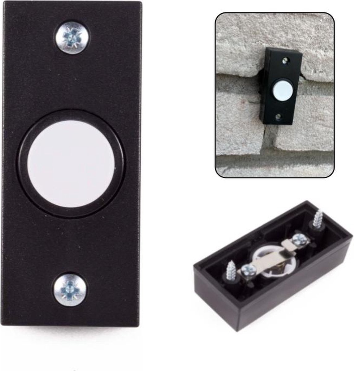 PD® - Deurbel - Zwarte deurbel met witte knop - Opbouw deurbel - 2 ...