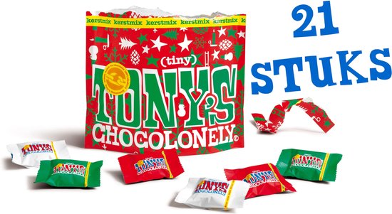 Tony's Chocolonely Tiny Tony's Chocolade Kerst Uitdeelzak - 20 Mini ...