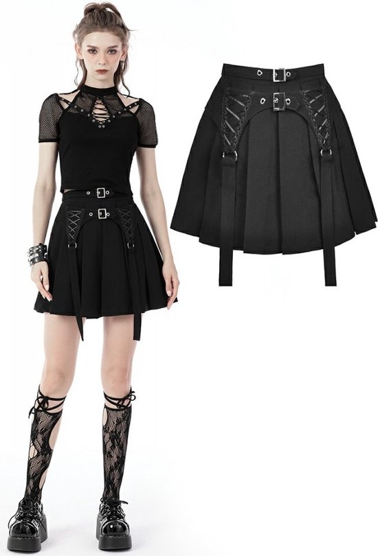 Dark in Love Korte rok -XL- Punk rock double buckle pleated Zwart | bol.com