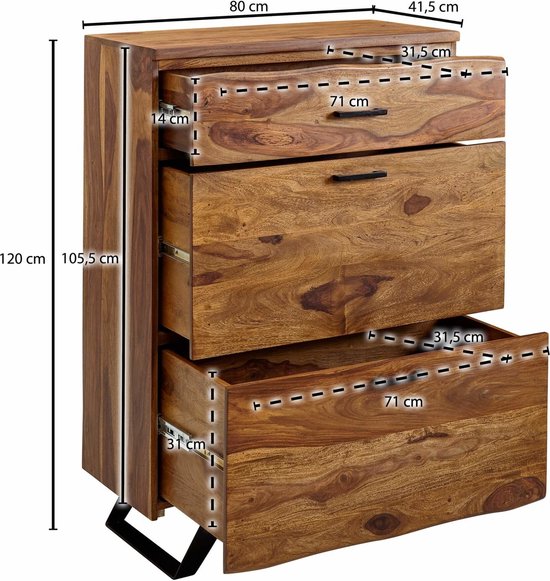 Sheeshamhout Ladekast 80x120x41,5 cm | massief sheesham hout | | bol