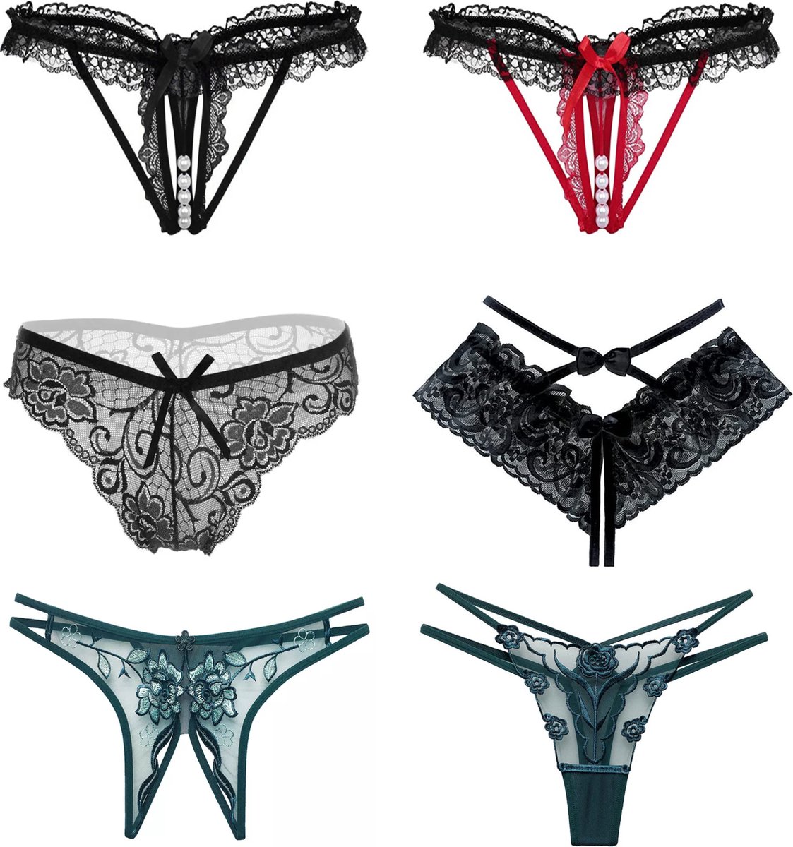 6 Stuks - Erotische Geborduurde Ondergoed - Sexy G-String - Dames ...