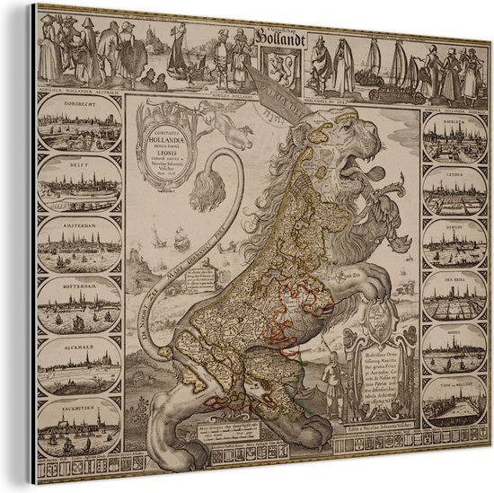 Wanddecoratie Metaal - Aluminium Schilderij Industrieel - Landkaart van ...