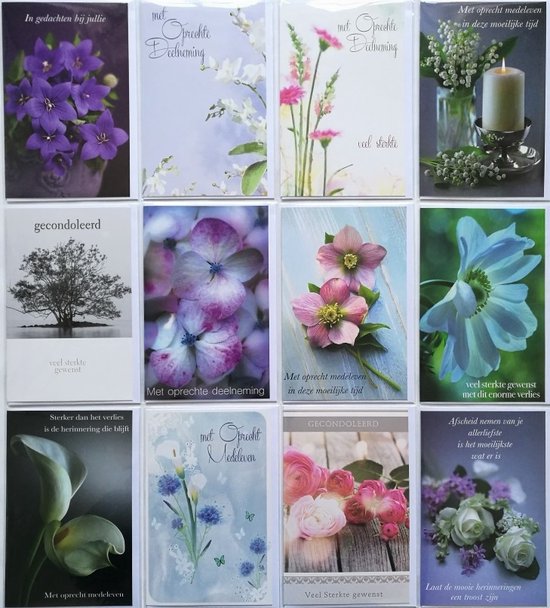 Condoleance Kaarten – 12 Stuks – Bloemen - 12 X 17 cm – L-201 | bol