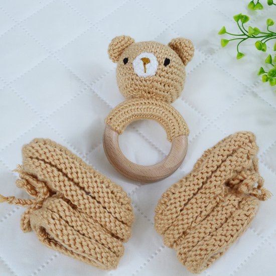 Baby Rammelaar Beer met Zachte Schoentjes Hand Gebreid Geschenk Set met ...