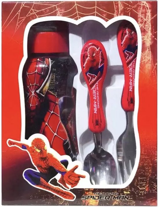 Spiderman Lunch Set - Spiderman Drinkfles / Lepel / Vork - The Amazing ...