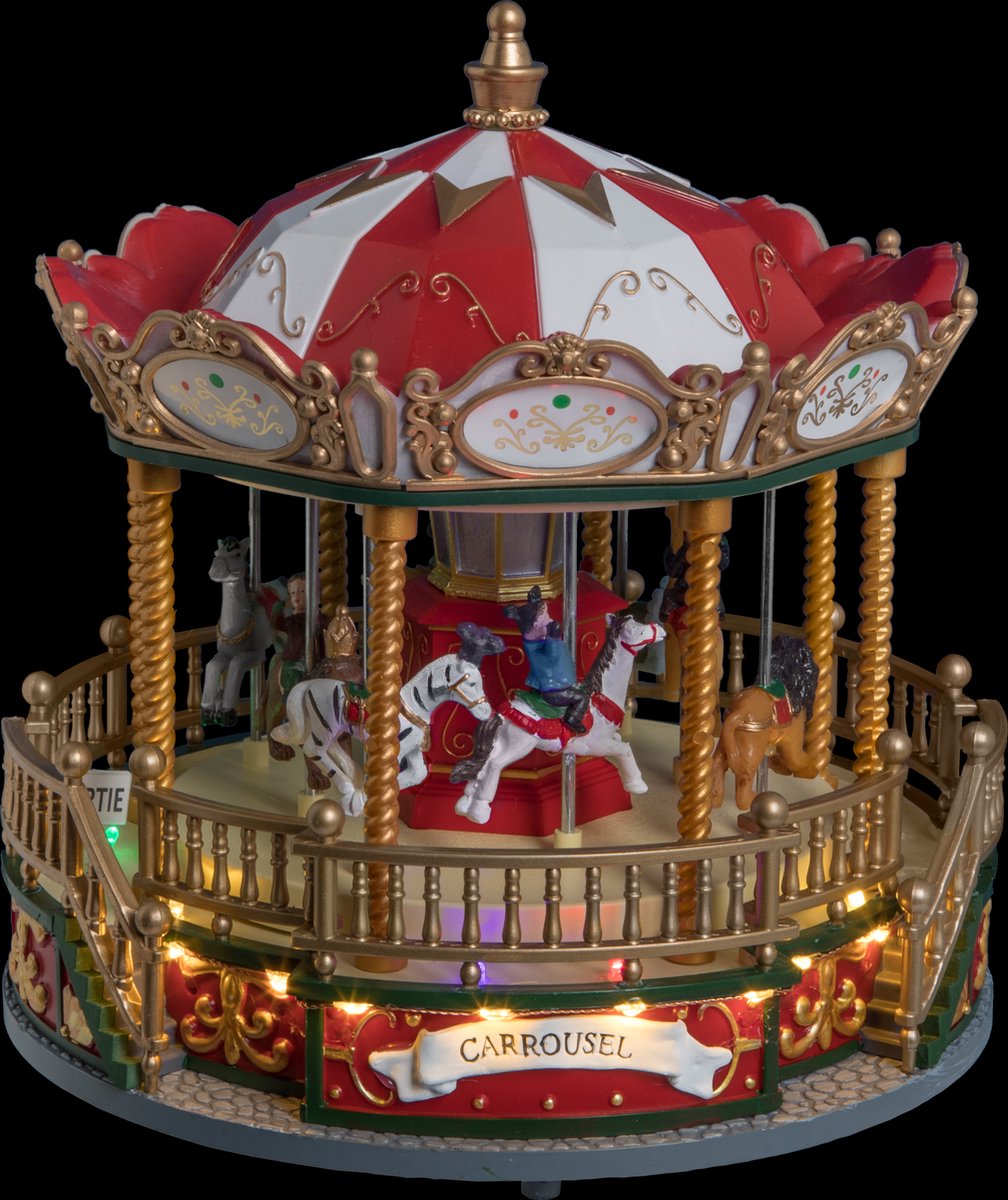 Kerstdorp - Kersthuisje met verlichting - Kermis - Carrousel ...
