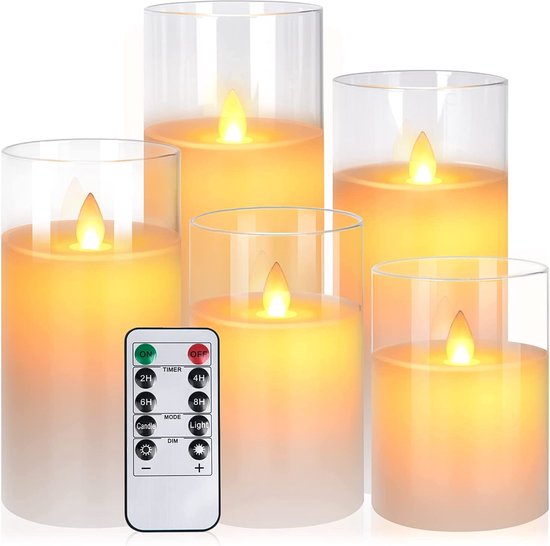 Set van 5 - Vlamloze LED Kaarsen - Met Afstandsbediening - LED Glazen ...