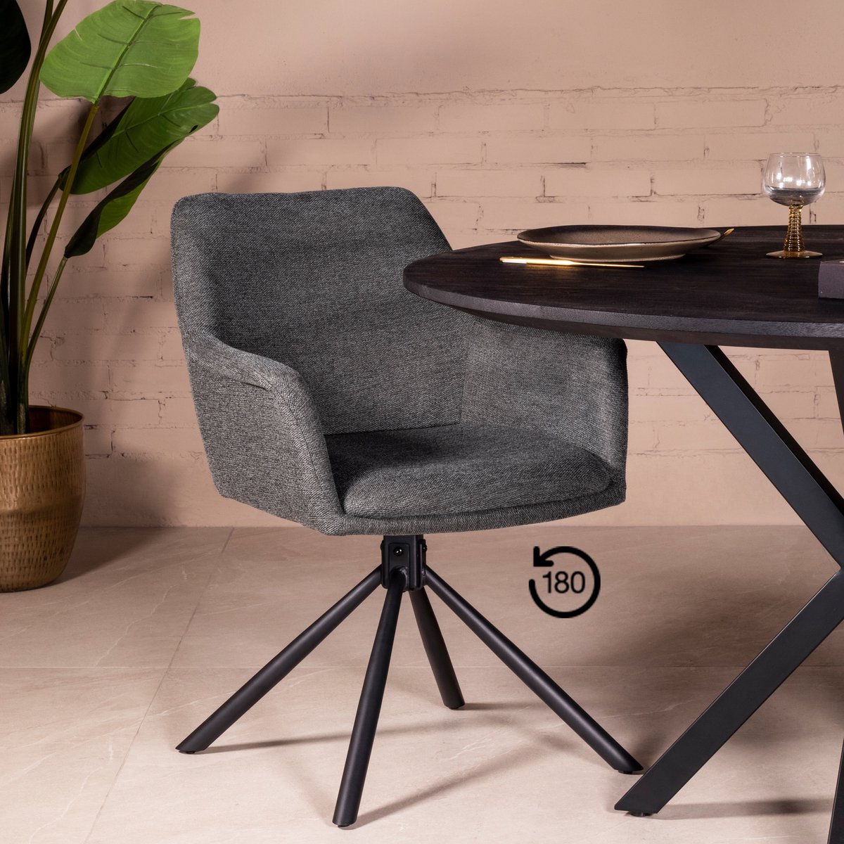 Eetkamerstoel Dark Stone - Draaibaar - Stalen Frame - Stoel Charlie ...
