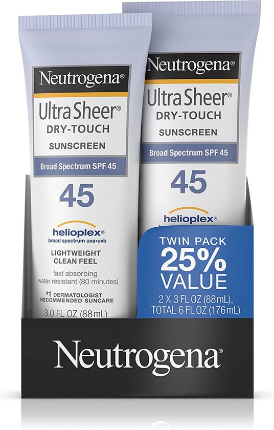 Neutrogena, Ultra Sheer Dry-Touch Sunscreen, SPF45, Duo-pack, 2 stuks ...