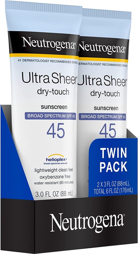 Neutrogena, Ultra Sheer Dry-Touch Sunscreen, SPF45, Duo-pack, 2 stuks ...