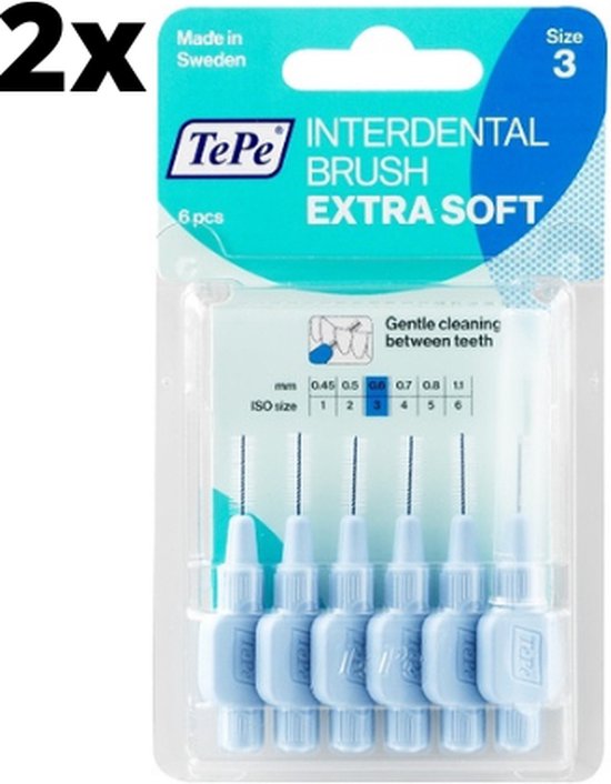 TePe Extra Soft Lichtblauw 0,6mm - 2 x 6 stuks - Voordeelverpakking | bol