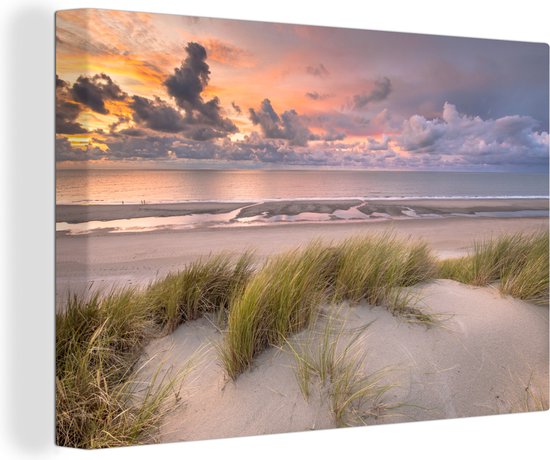 Canvas schilderijen natuur - Strand - Zee - Duin - Zonsondergang - Schilderijen op... | bol.com