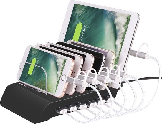 Universeel Oplaad Station 6 Poort USB Oplader 50W Zwart | bol