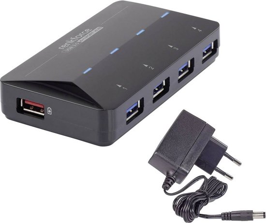 Renkforce Renkforce 4 + 1 poorten USB 3.2 Gen 1-hub Met snellaadpoort ...