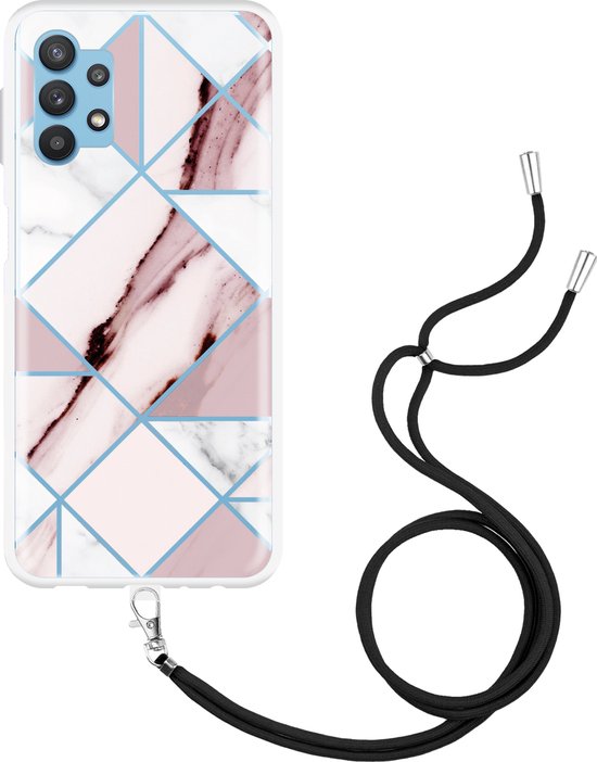 Cazy Hoesje met Koord geschikt voor Samsung Galaxy A32 5G - Roze Marmer | bol