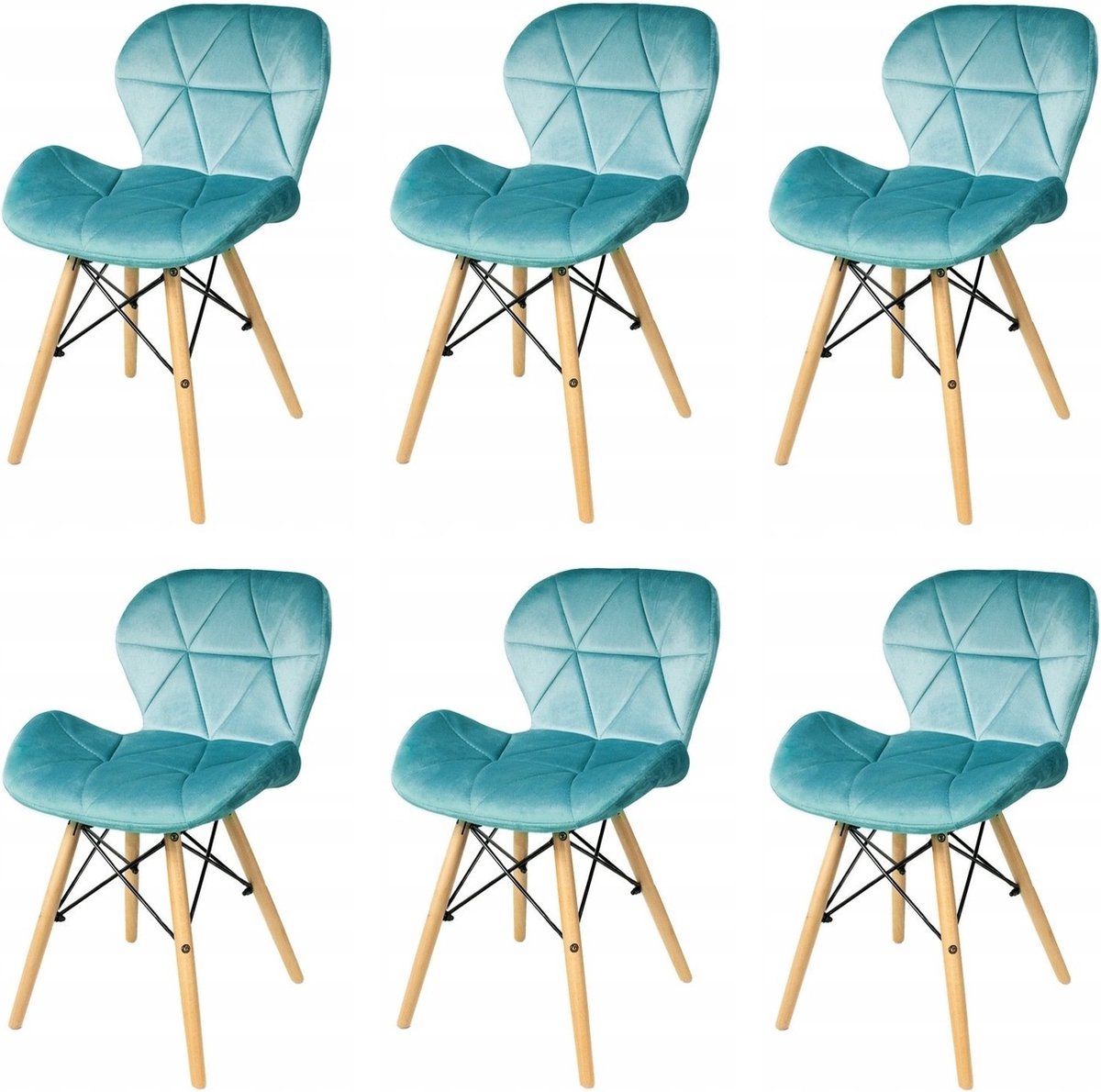 Velvet eetkamerstoel - turquoise - set van 6 eettafel stoelen | bol.com