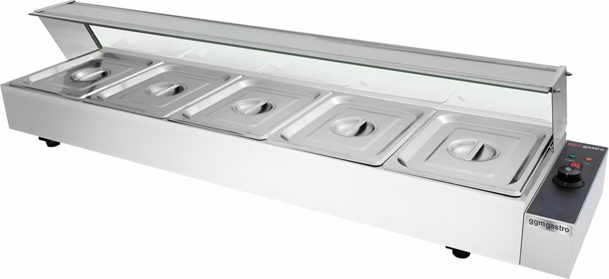 Opzet bain-marie met glazen deksel - elektrisch - met 5 bakken GN 1/2 ...