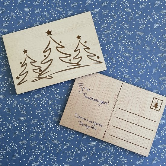 Houten Kerstkaart Kerstbomen Getekend - Kerstkaarten - Kerst - Kerstmis ...