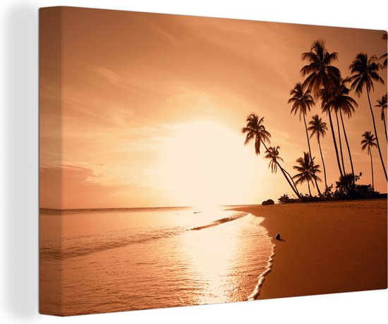 Canvas - Schilderij - Strand - Palmboom - Zon - Zee - Canvas strand - Canvas doek -... | bol.com