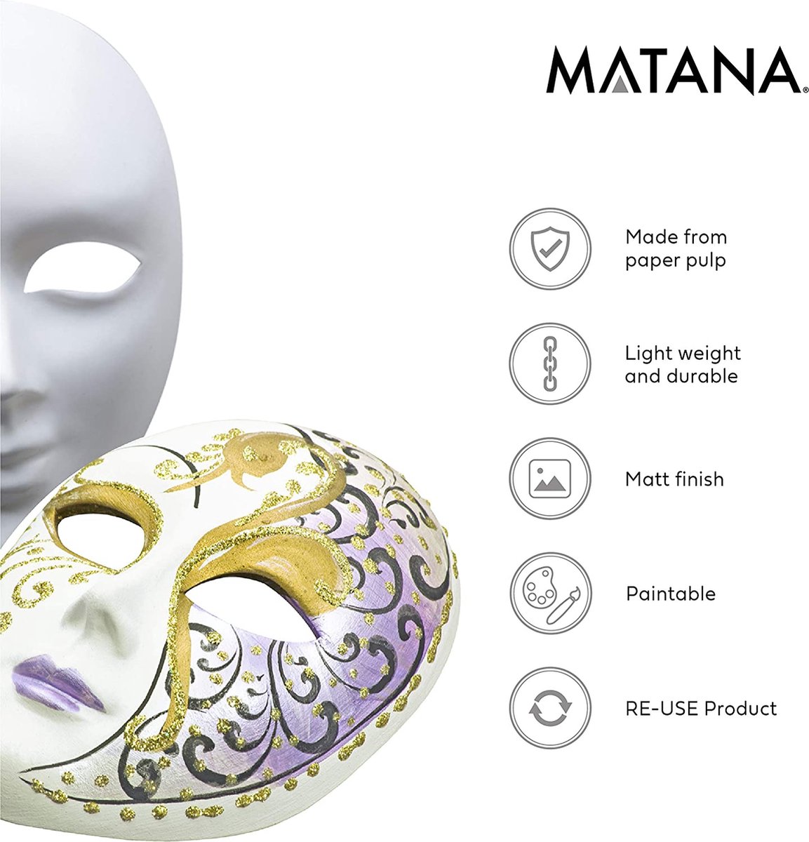 MATANA 10 Witte Kartonnen Maskers om te Beschilderen - DIY Kostuum voor ...