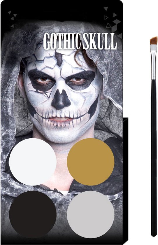 Schminkset Skelet – Halloween Schmink – 4 Kleuren + 1 Penseel – voor ...