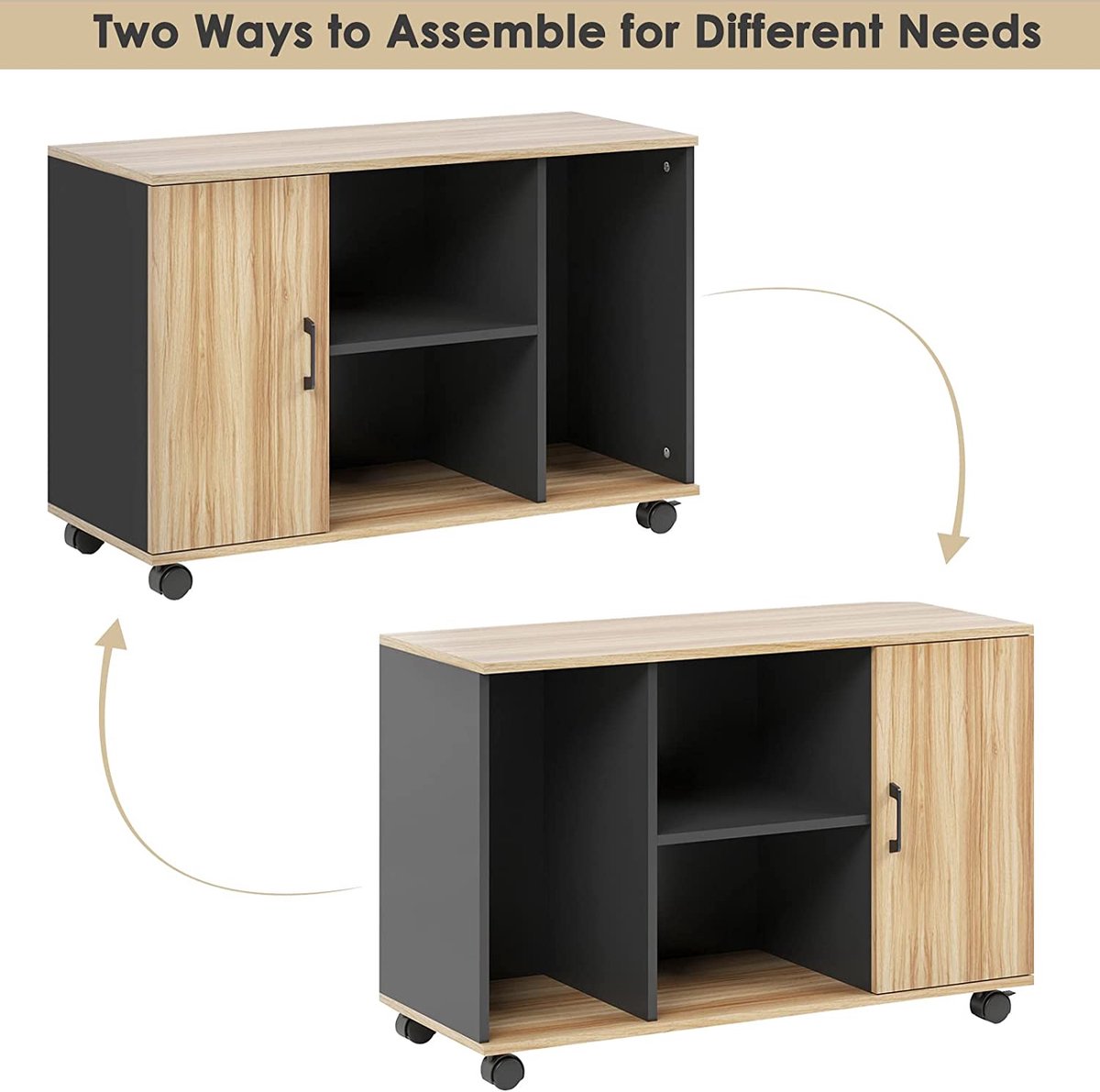 Archiefkast Kantoorkast Verplaatsbare Kast Met Wielen 4 Compartimenten ...