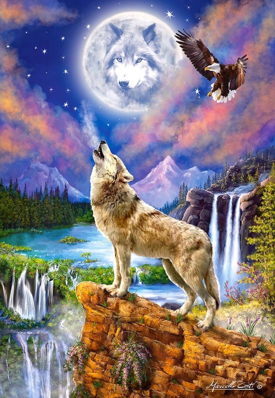 wolf - Diamond Painting - 50 x 65 cm - Wolf's Night - wolf full moon ...