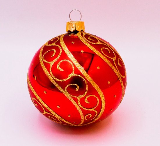 Chique, Rode, Kerstballen met Gouden Glitter Decoratie - Doosje van zes ...
