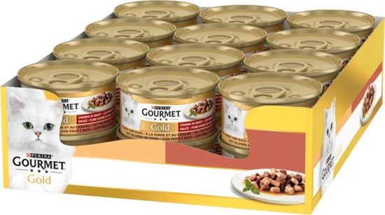 24x Gourmet Gold - Fijne Hapjes Kalkoen & Eend - Kattenvoer - 85g | bol