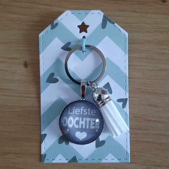 Sleutelhanger met teksthanger Liefste dochter grijs / wit | bol