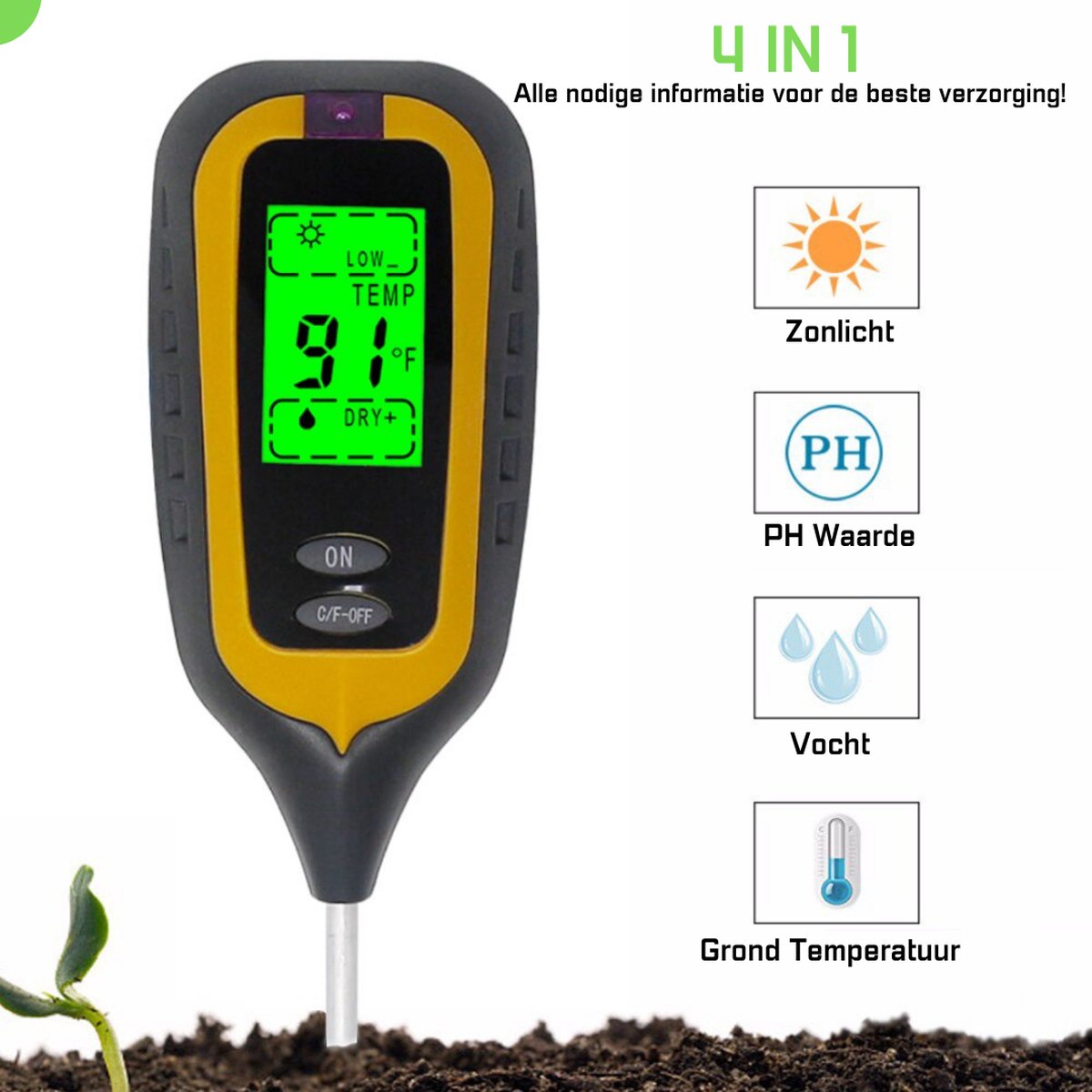 Vochtmeter Planten - Vochtmeter 4 in 1 - Watermeter voor kamerplanten ...