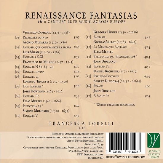 Francesca Torelli - Renaissance Fantasias (16th Century Lute Music Across Europe)... | bol
