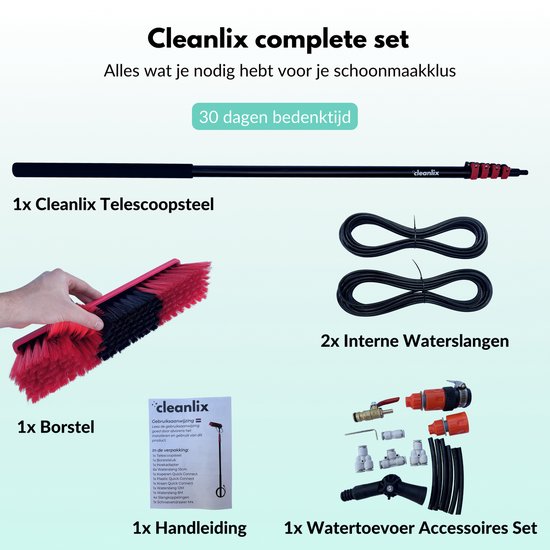 Manche Télescopique Cleanlix avec Brosse - Avec Conduit d'Eau - Brosse ...