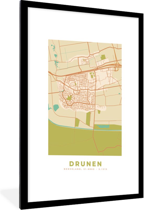 Fotolijst incl. Poster - Plattegrond - Drunen - Kaart - Vintage ...