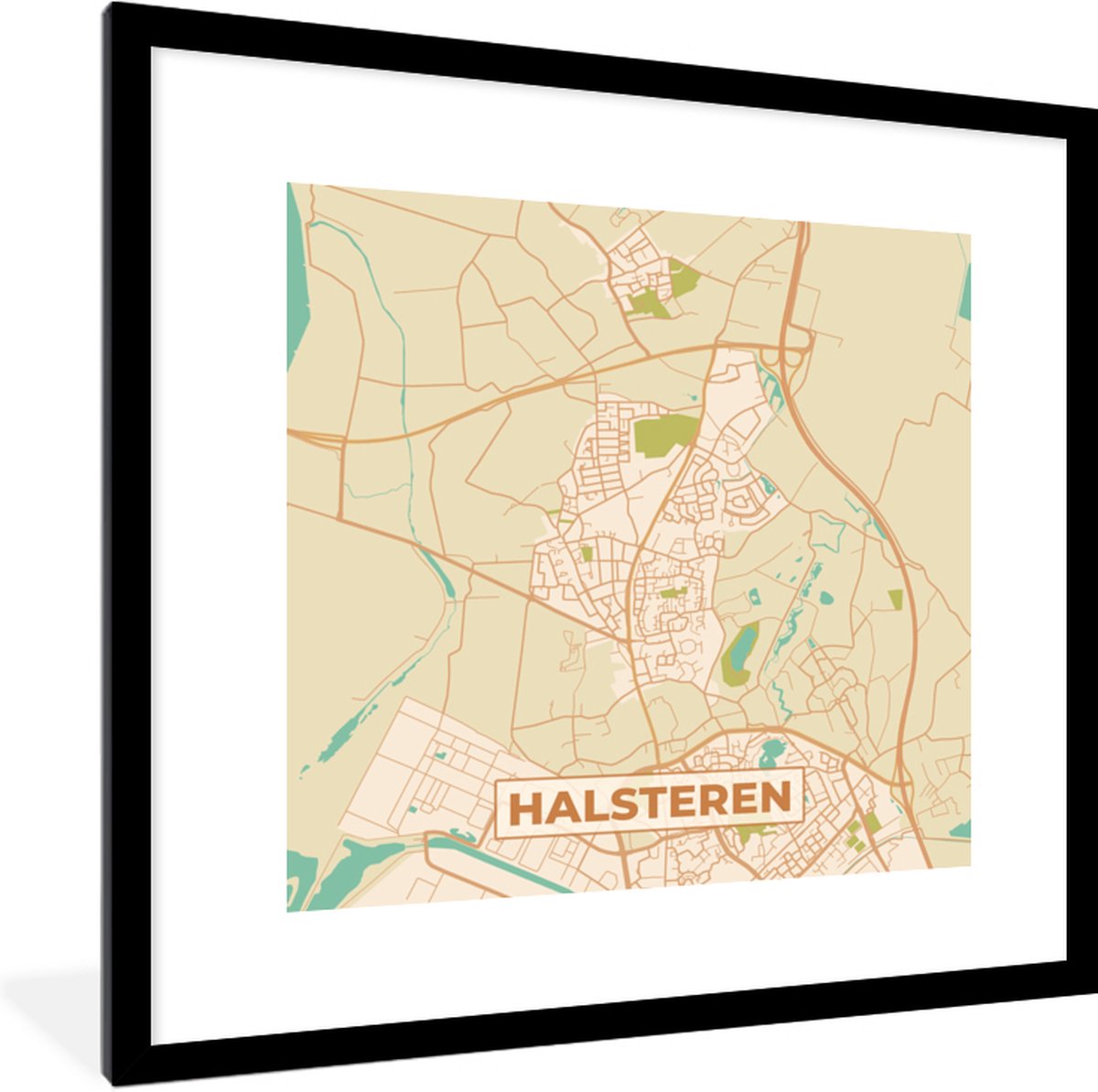 Fotolijst incl. Poster - Plattegrond - Halsteren - Kaart - Vintage ...