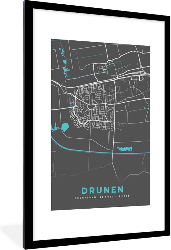 Fotolijst incl. Poster - Kaart - Drunen - Plattegrond - Stadskaart ...