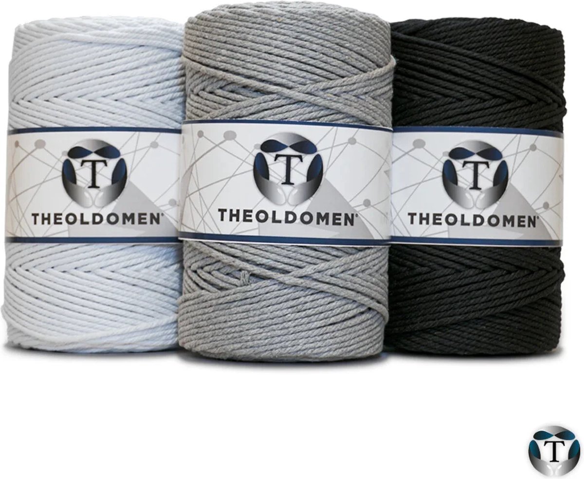 Macramé Koord | Bundelkorting | 600 meter | Zwart | Wit | Lichtgrijs ...