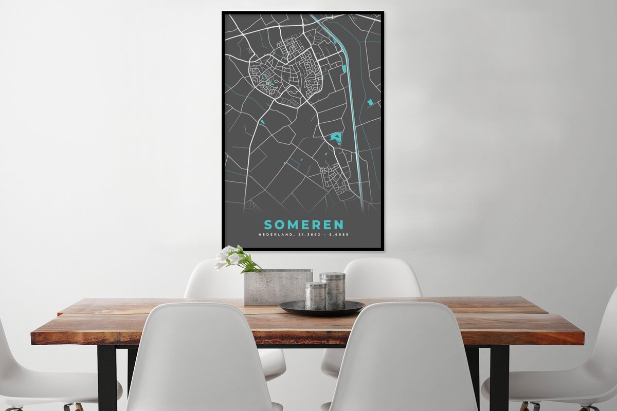 Fotolijst incl. Poster - Someren - Kaart - Stadskaart - Plattegrond ...