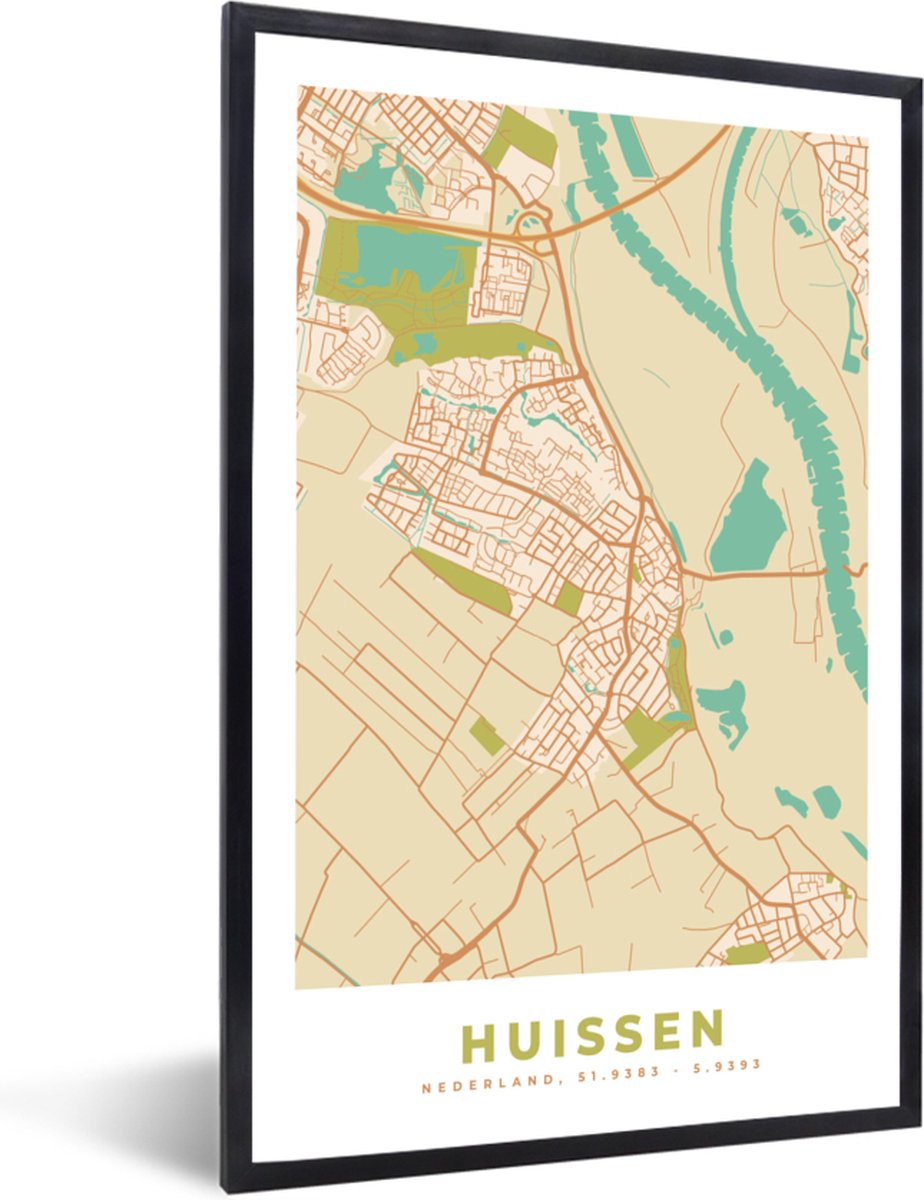 Fotolijst incl. Poster - Huissen - Kaart - Plattegrond - Stadskaart ...