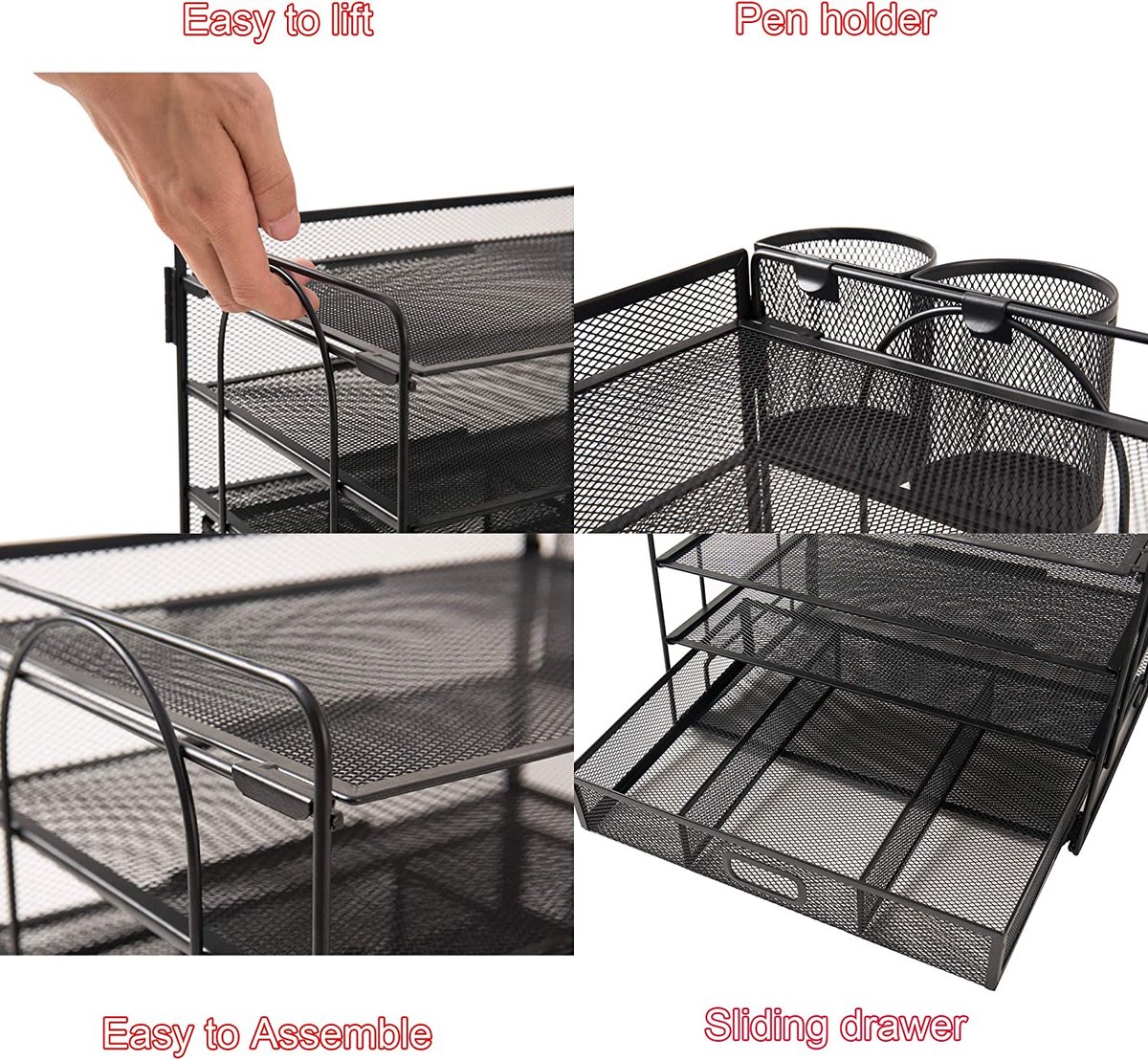 Trays Desktop File Organizer, Mesh Office Desk Supplies Organizer ...