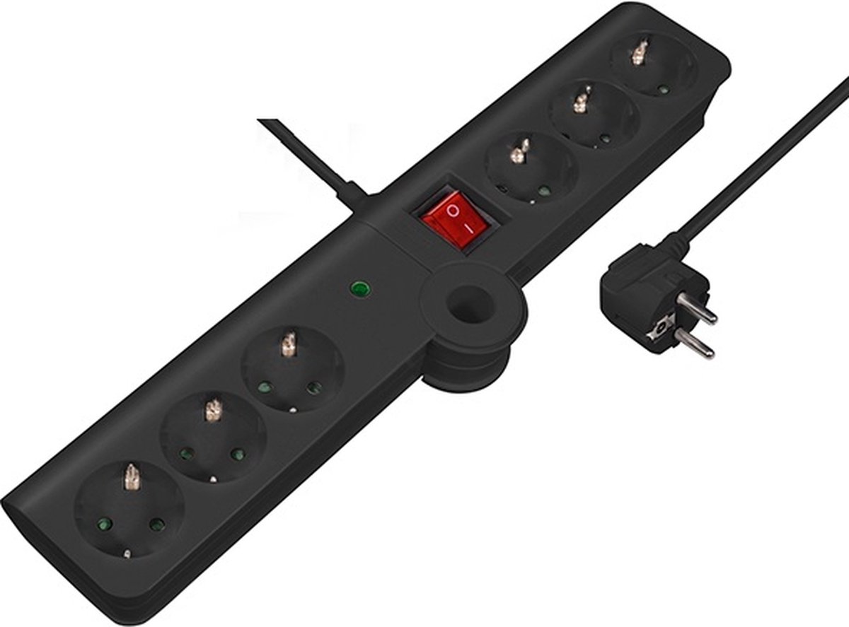 Stekkerdoos met 6 contacten, overspanningsbeveiliging en inklapbaar ...