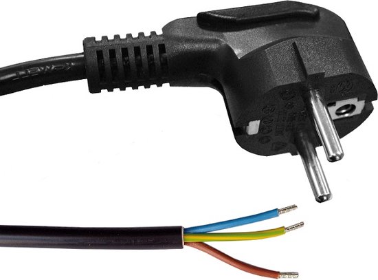 5 stuks Netsnoer met stekker haaks 2 meter zwart 3x 0,75 mm2 by ...