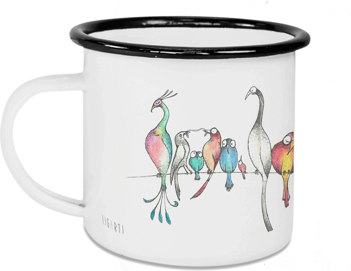 Ligarti - Handgemaakte emaille mok Bird parade 300ml | bol