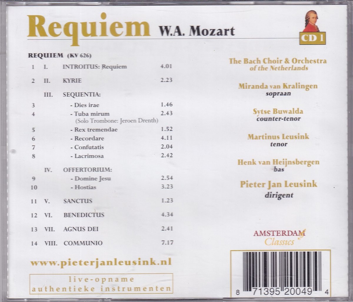 Requiem - Mozart - The Bach Orchestra of the Netherlands o.l.v. Pieter ...