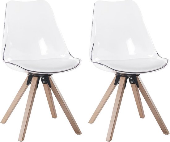 Set van 2 stoelen LOVA - Polycarbonaat, kunstleer en beuken - Wit en ...