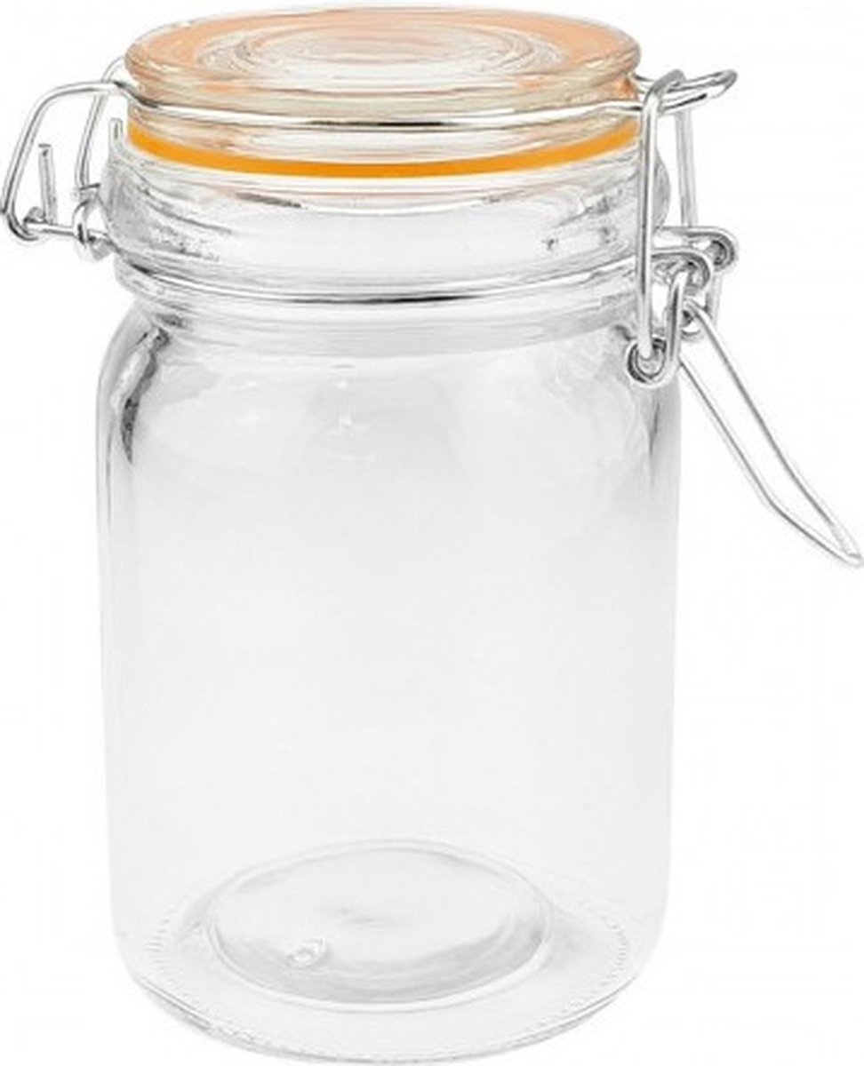 6x Glazen confituren pot/weckpotten met rode rubberen ring, klepdeksel ...