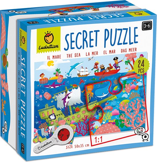 Ludattica Puzzels: SECRET PUZZEL DE ZEE, 18x18x10,5cm, 24-delig, 35x50cm, met... | bol.com